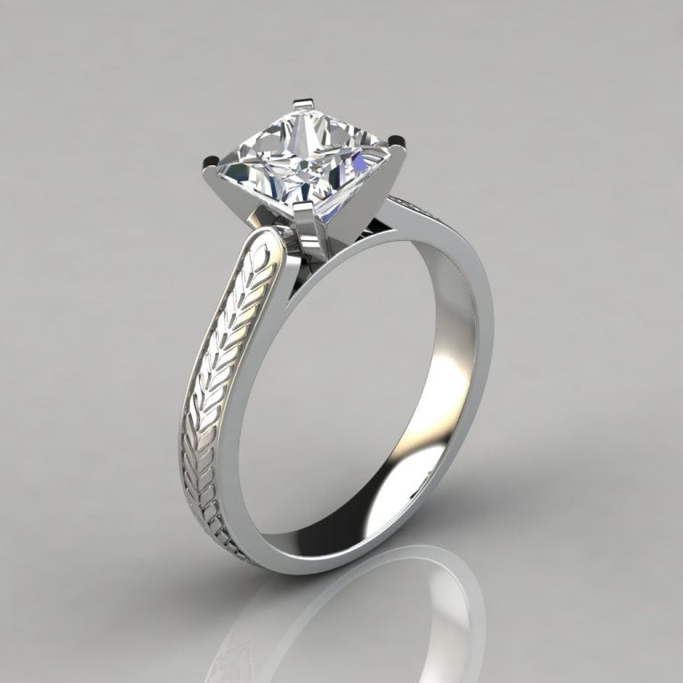 Flat Edged Solitaire Cathedral Style Moissanite Engagement Ring ...