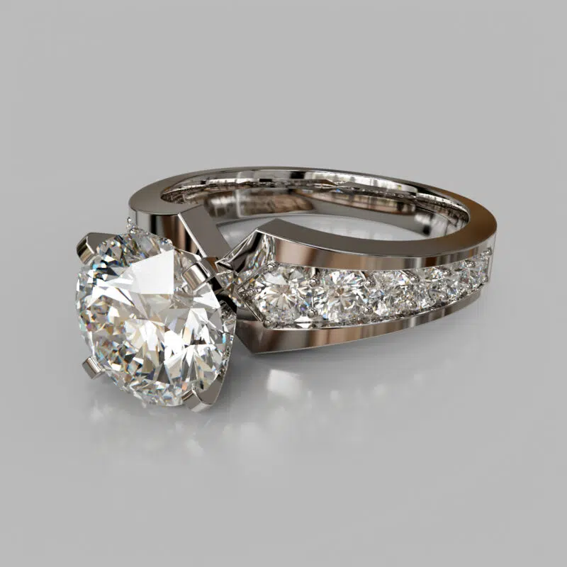 Graduated Pave Round Cut Moissanite Engagement Ring - Forever Moissanite