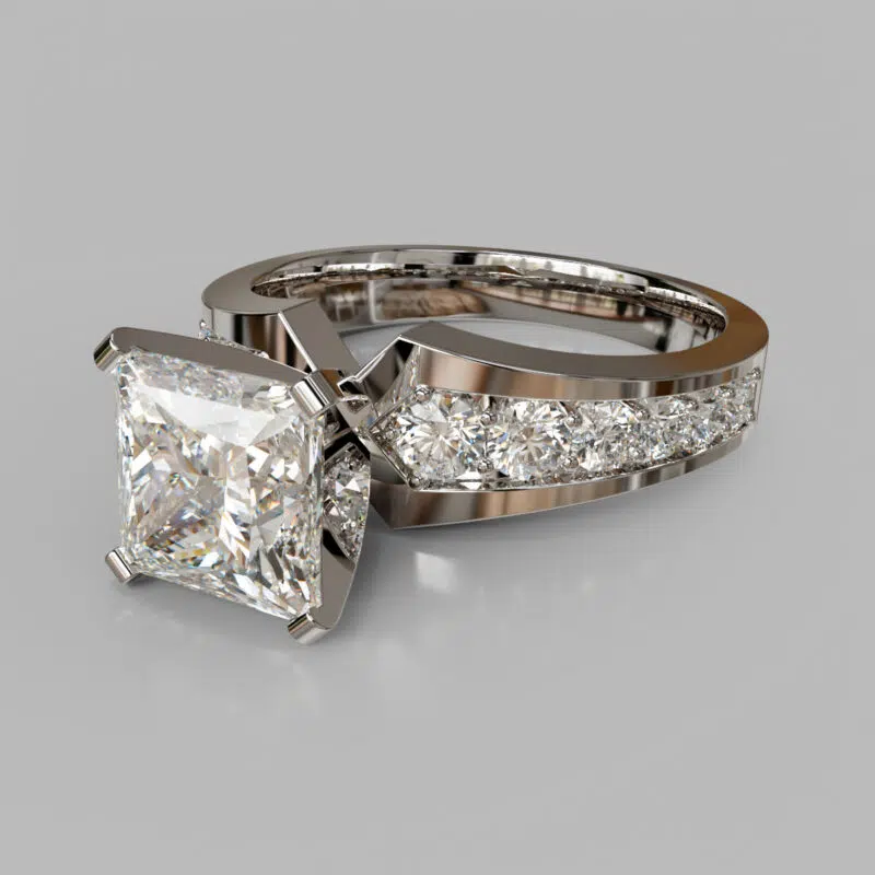 Graduated Pave Princess Cut Moissanite Engagement Ring - Forever Moissanite