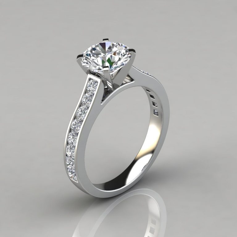 Princess Cut Side Stones Channel Set Moissanite Engagement Ring ...