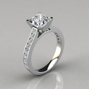 Cathedral Style Channel Set Moissanite Engagement Ring - Forever Moissanite