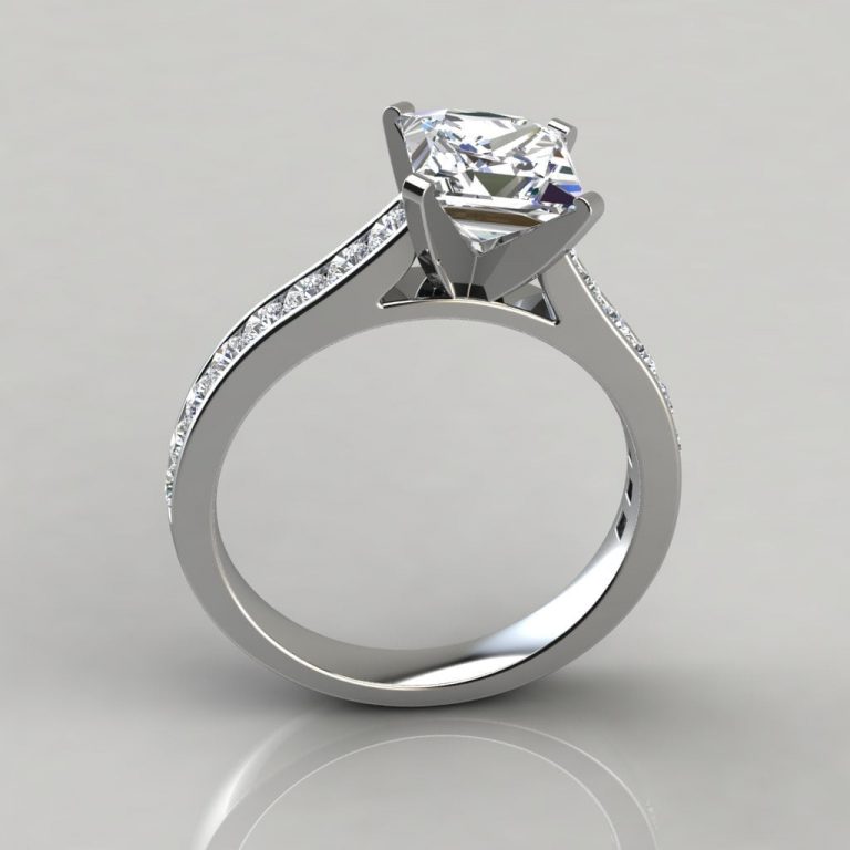 Cathedral Style Channel Set Moissanite Engagement Ring - Forever Moissanite