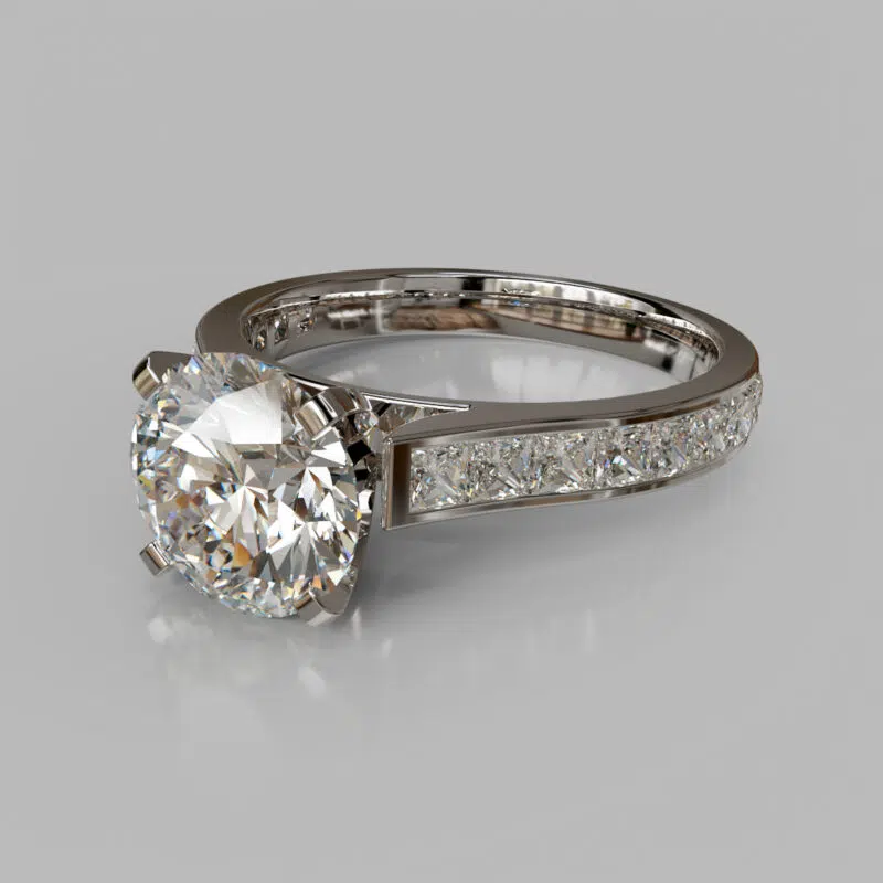 Princess Cut Side Stones Channel Set Moissanite Engagement Ring ...