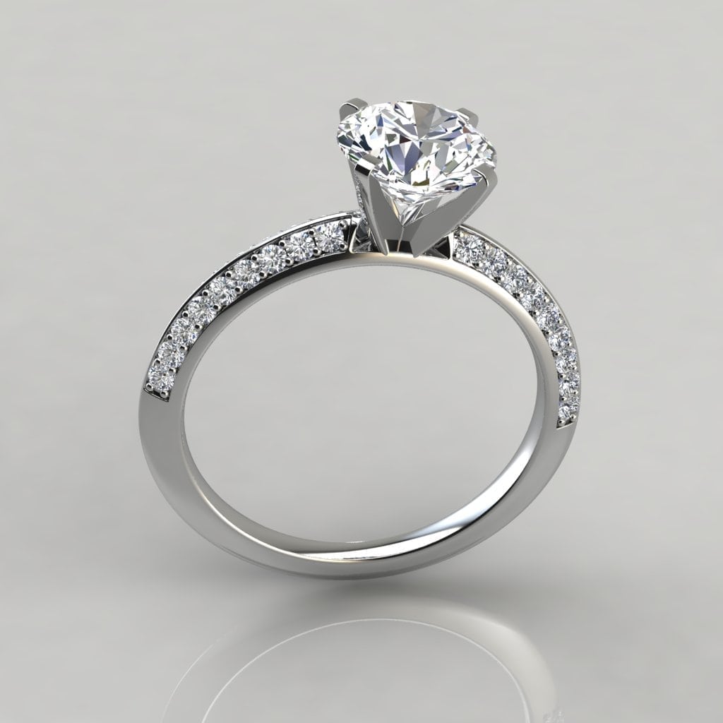 Knife Edge Pave Round Cut Moissanite Engagement Ring - Forever Moissanite