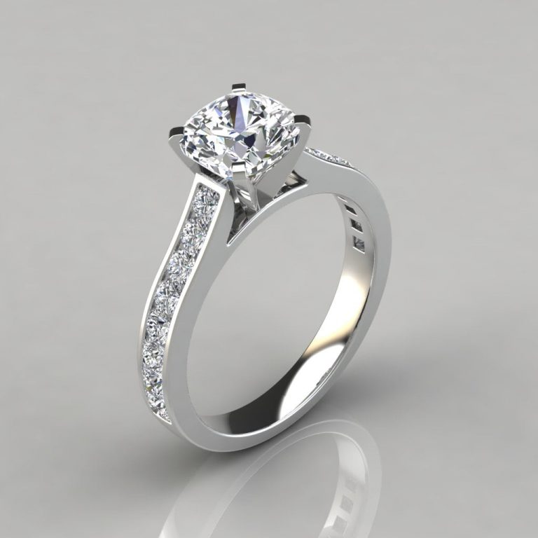 Cathedral Round Cut Channel Set Moissanite Engagement Ring - Forever ...