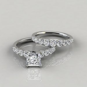 Moissanite Petite Cathedral Princess Cut Bridal Set - Forever Moissanite
