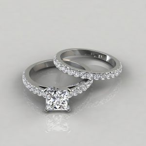 Moissanite Round Cut Tall Cathedral Style Bridal Set - Forever Moissanite