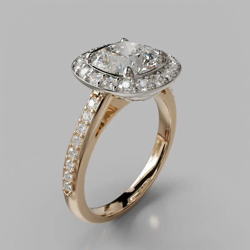 Halo Style Cushion Cut Moissanite Engagement Ring - Forever Moissanite