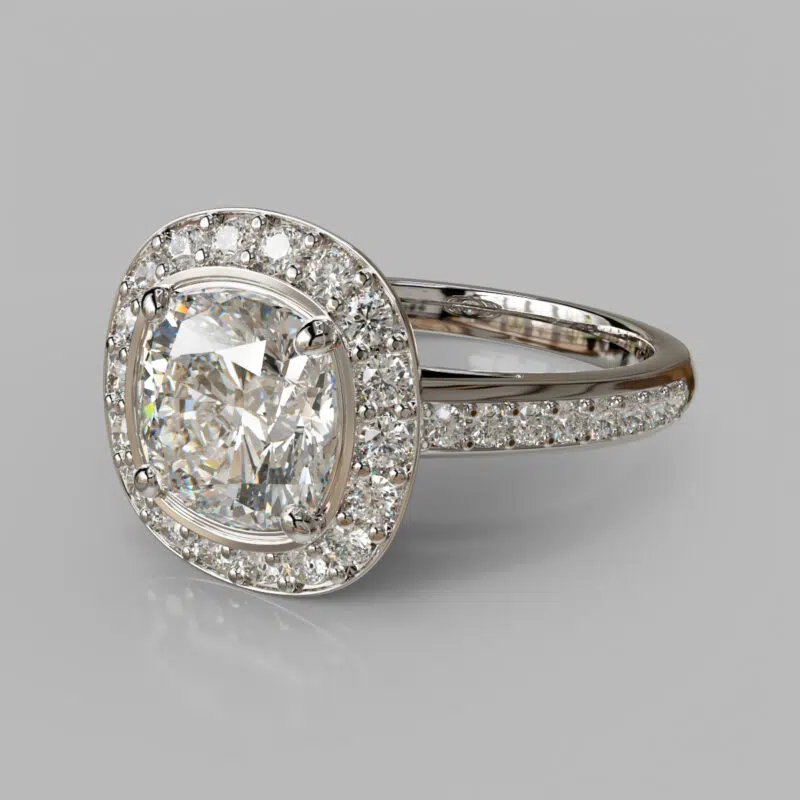 Halo Style Cushion Cut Moissanite Engagement Ring - Forever Moissanite