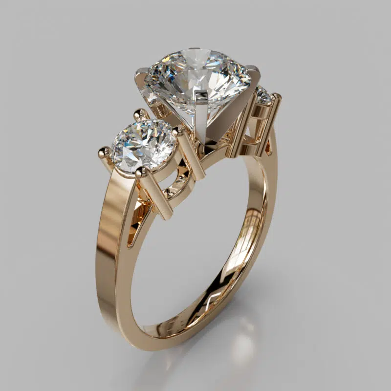 Three Stone Round Cut Designer Moissanite Engagement Ring - Forever ...