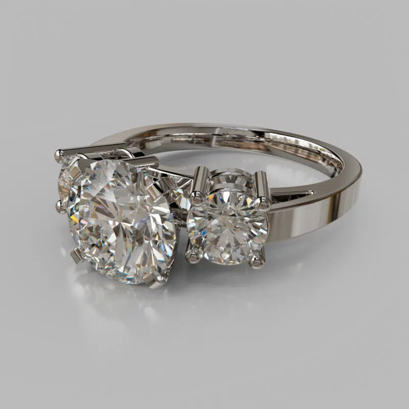 Three Stone Round Cut Designer Moissanite Engagement Ring - Forever ...