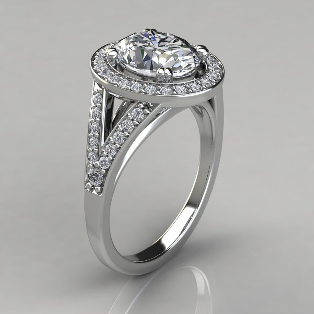 Oval Cut Halo Solitaire Moissanite Engagement Ring - Forever Moissanite