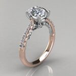 Two-Tone Engraved Oval Cut Moissanite Engagement Ring - Forever Moissanite