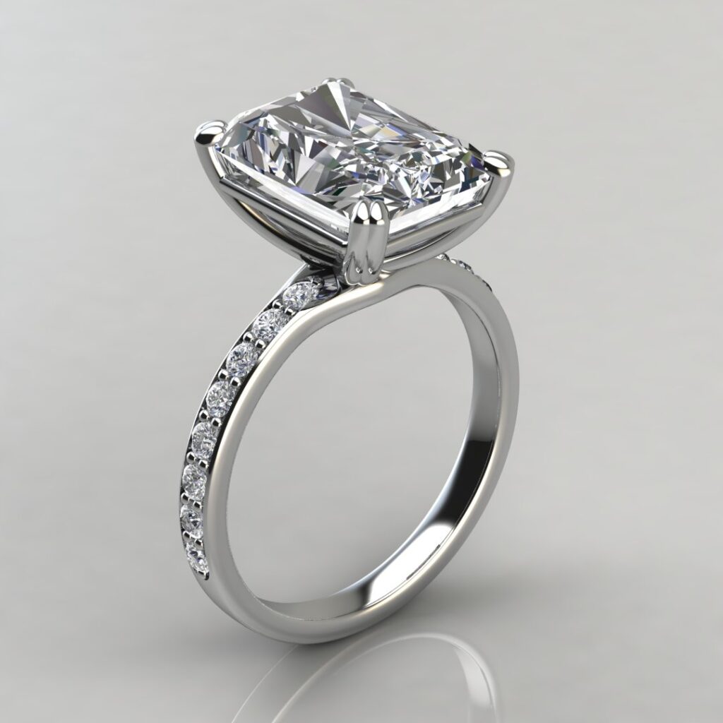 Custom Design Three Stone Moissanite Engagement Ring - Forever Moissanite