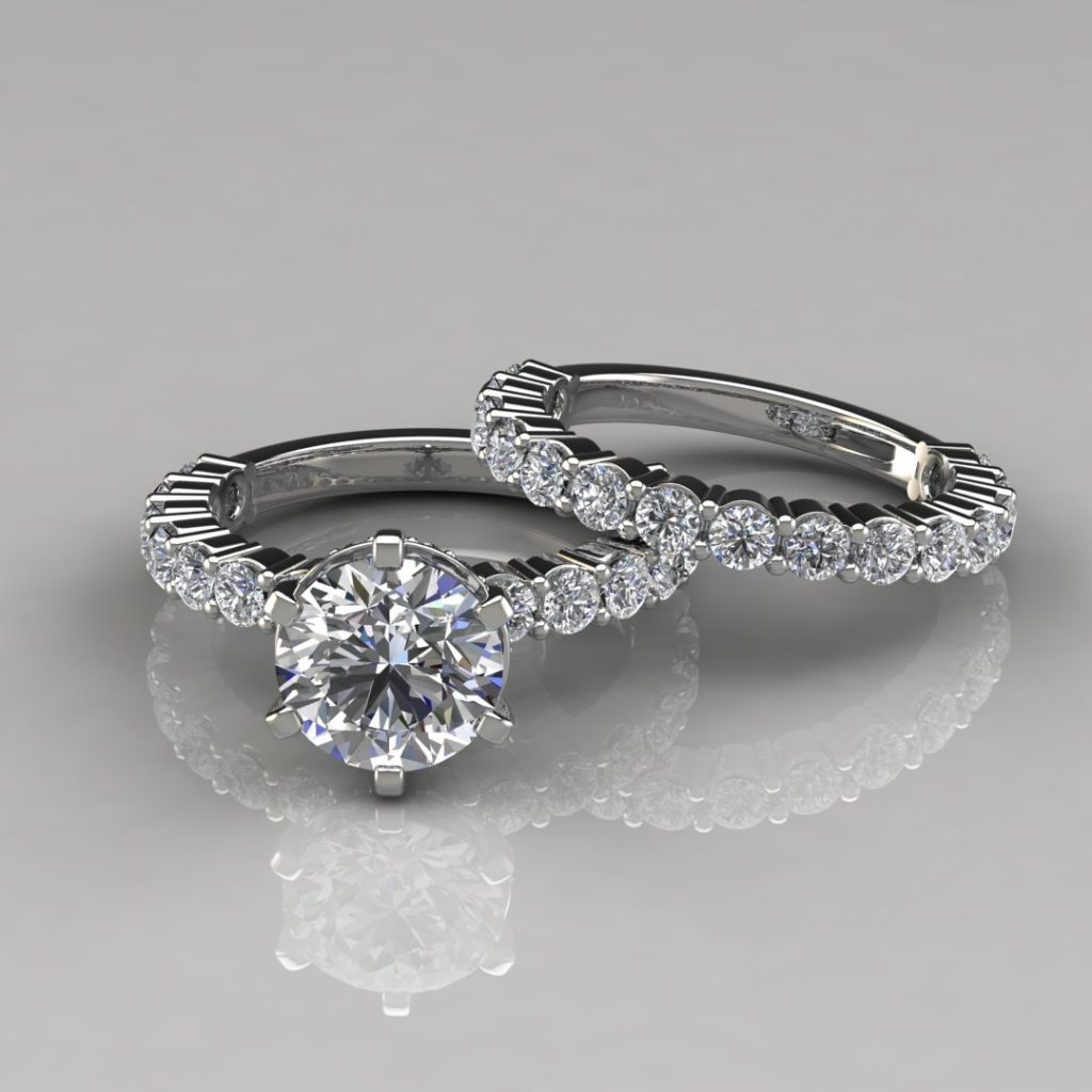 Shared Prong Halo Moissanite Bridal Set - Forever Moissanite