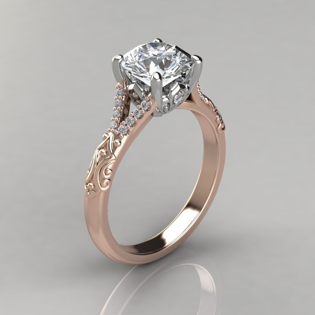 Vintage Inspired Round Cut Moissanite Engagement Ring - Forever Moissanite
