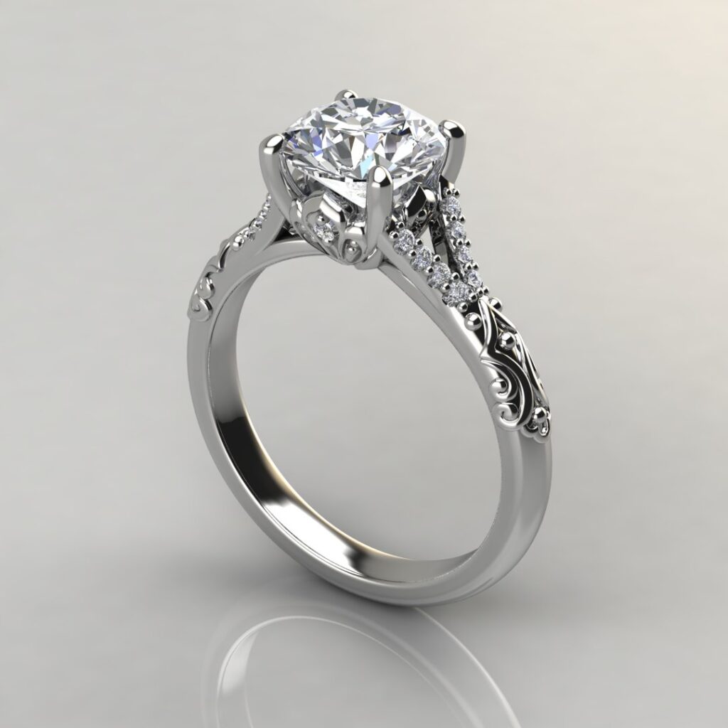 Vintage Inspired Round Cut Moissanite Engagement Ring - Forever Moissanite