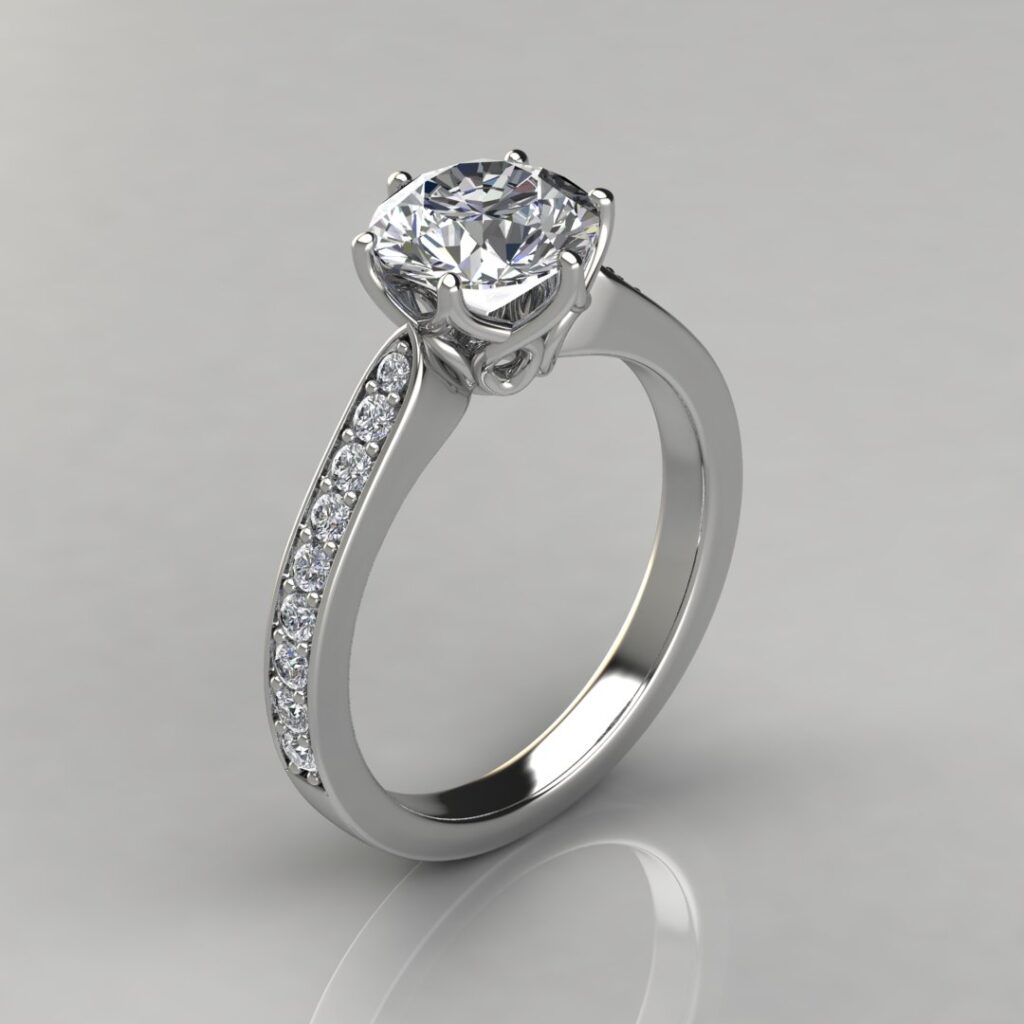 6 Prong Head Round Cut Moissanite Engagement Ring - Forever Moissanite