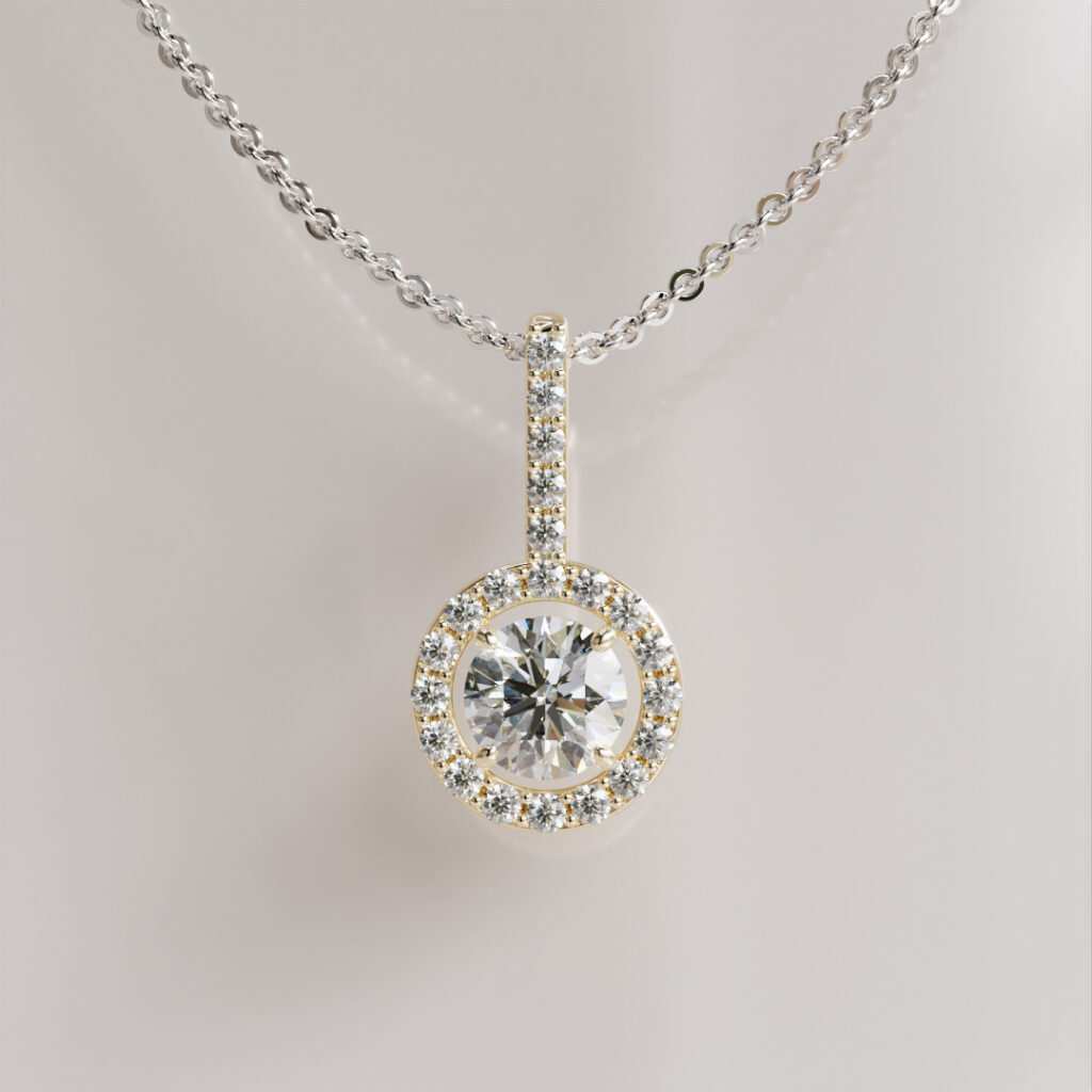 Moissanite Halo Pendant with Shared Prongs - Forever Moissanite