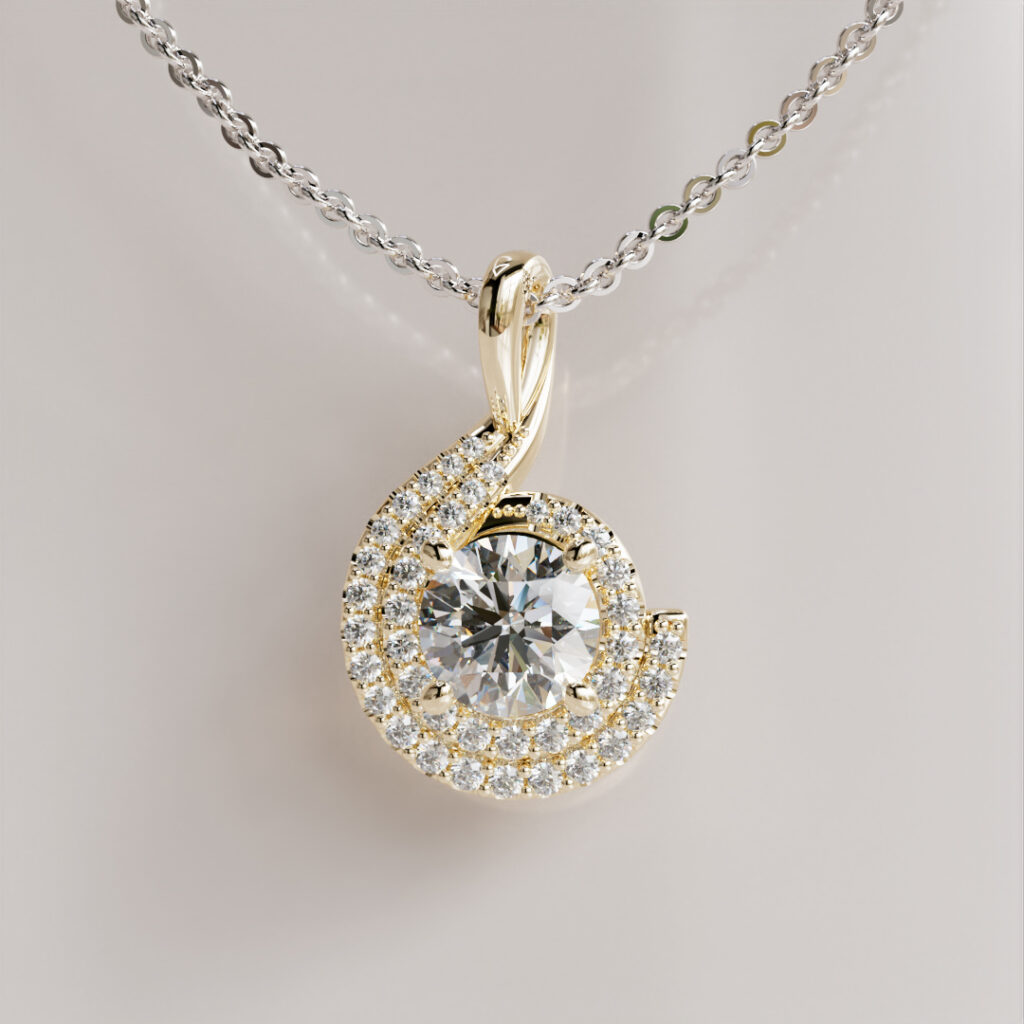 Round Swirl Halo Moissanite Pendant - Forever Moissanite