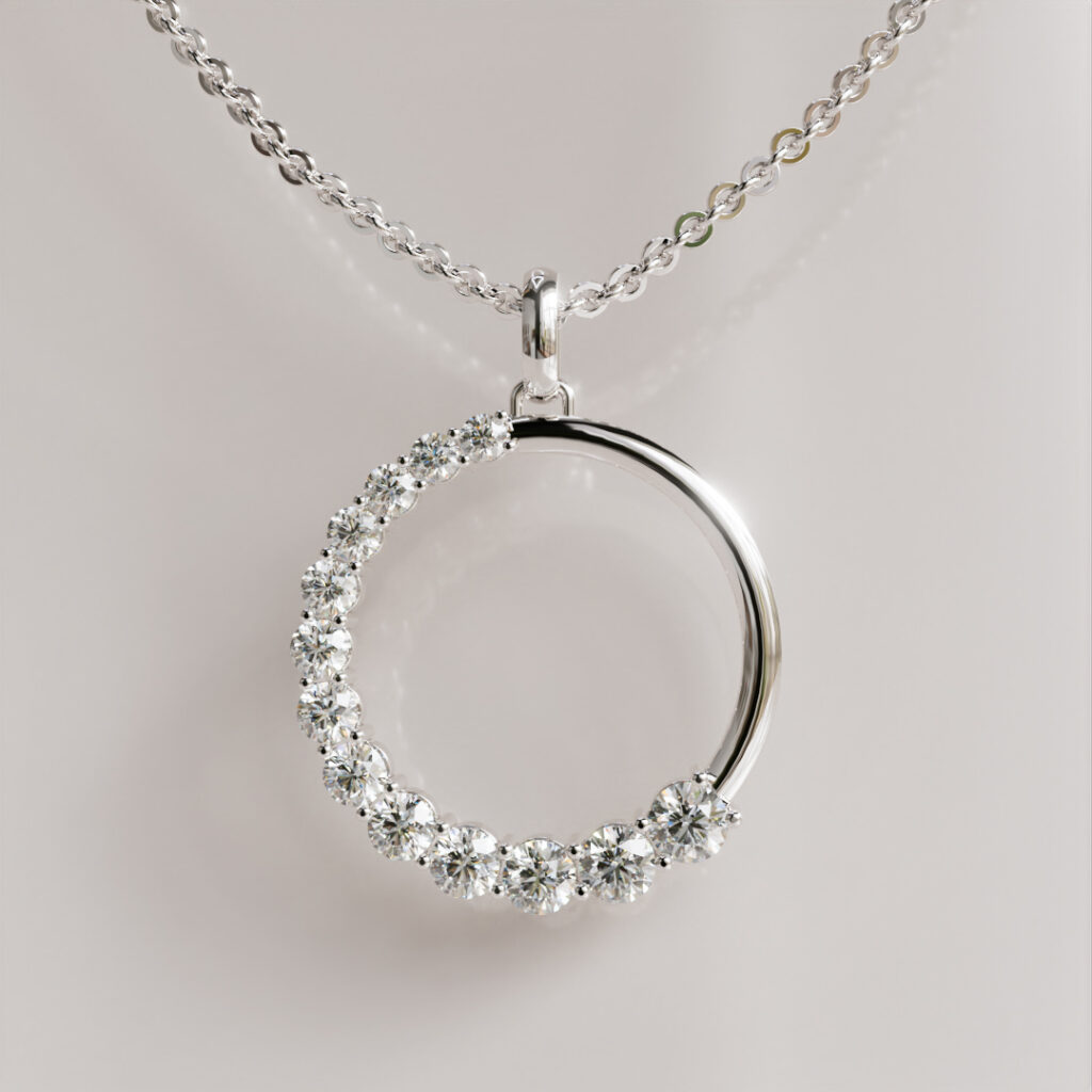 Half-Moon Moissanite Circle Pendant Necklace - Forever Moissanite