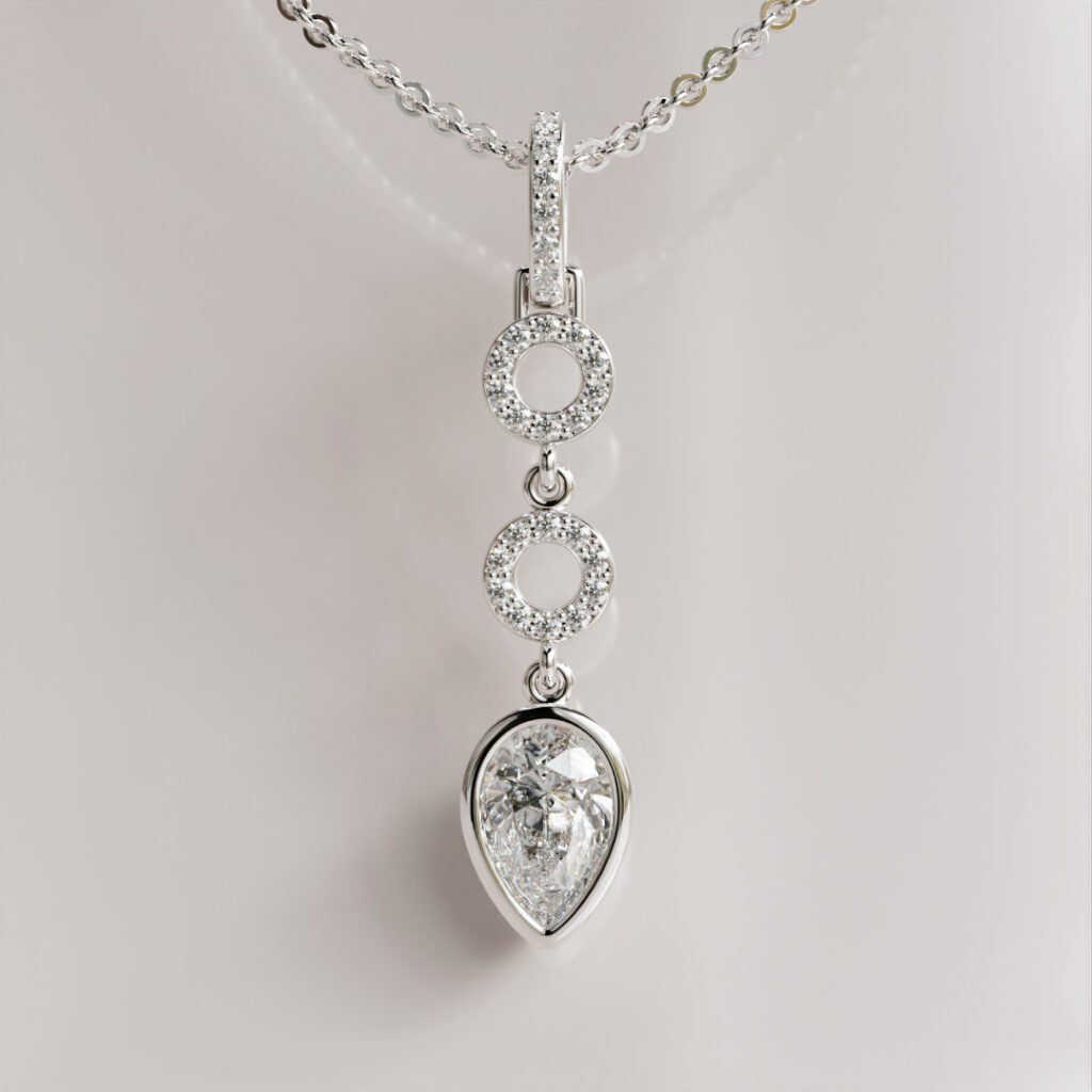 Double Circle Bezel Pear-Cut Moissanite Pendant - Forever Moissanite