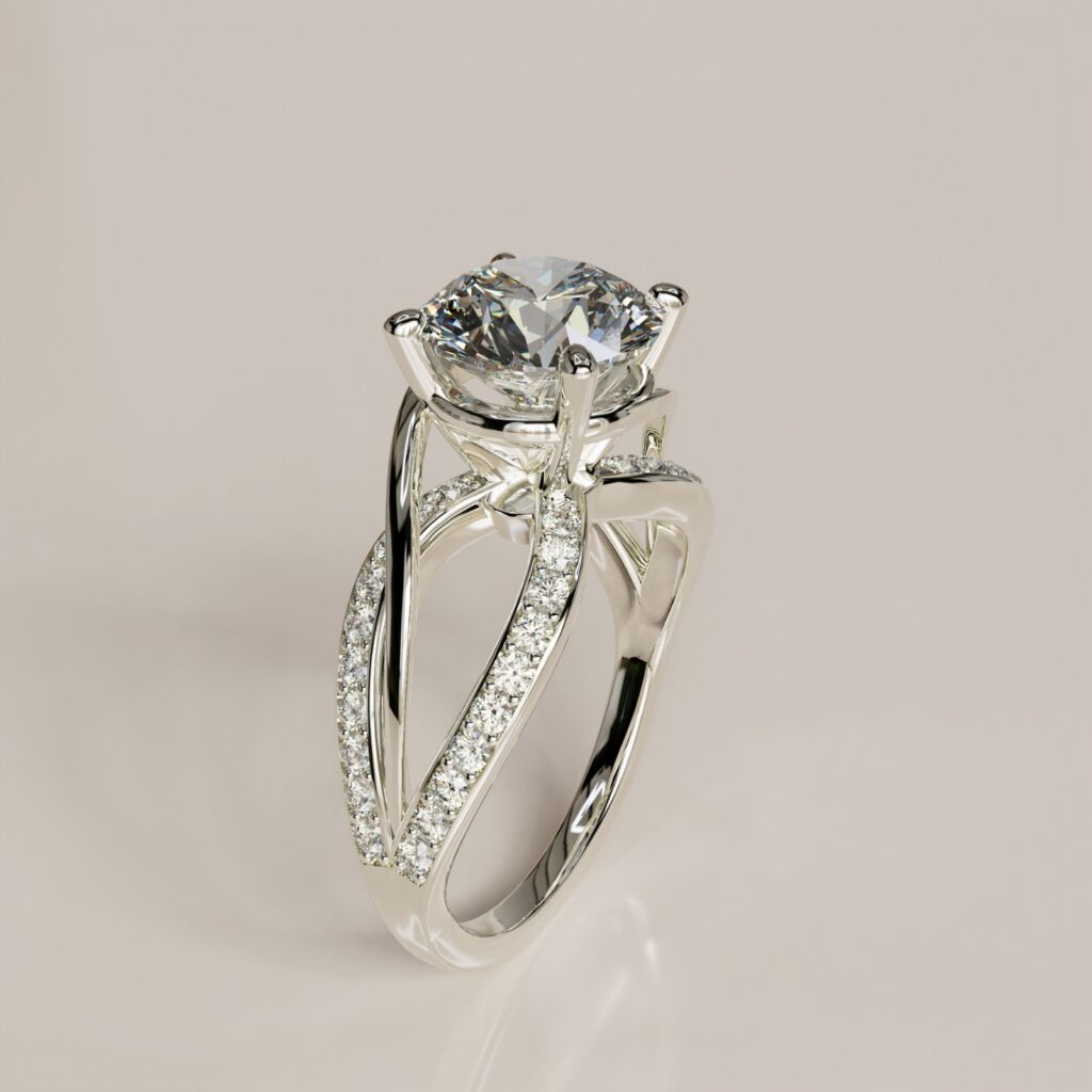 Custom Design Twisted Band Moissanite Engagement Ring - Forever Moissanite