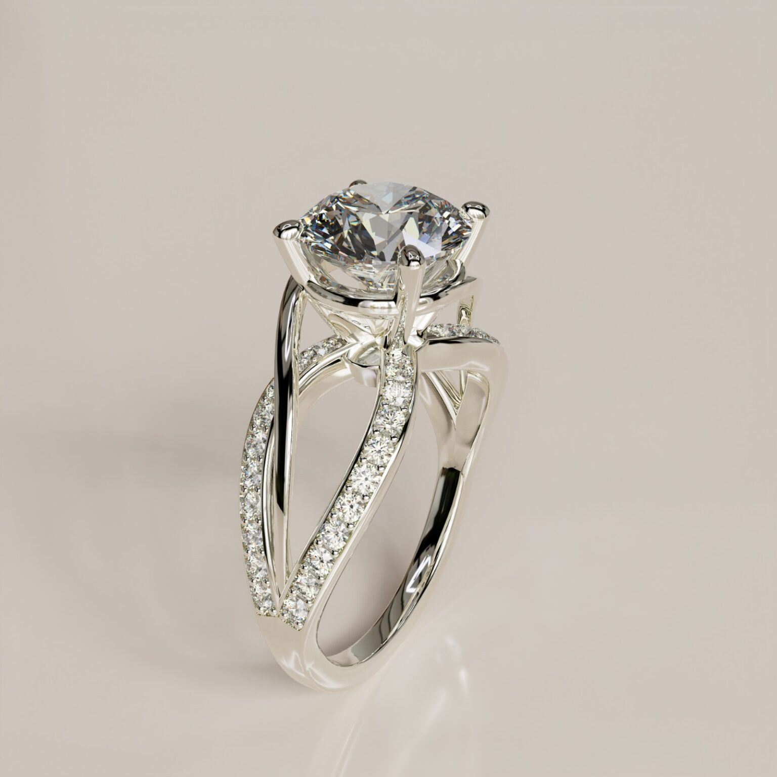 Custom Design Twisted Band Moissanite Engagement Ring - Forever Moissanite