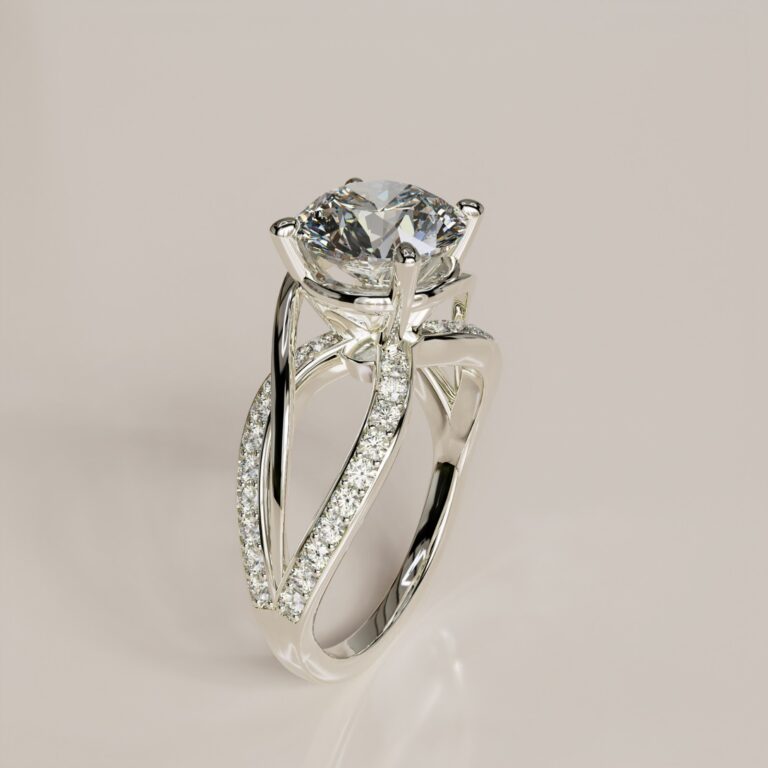 Custom Design Twisted Band Moissanite Engagement Ring - Forever Moissanite