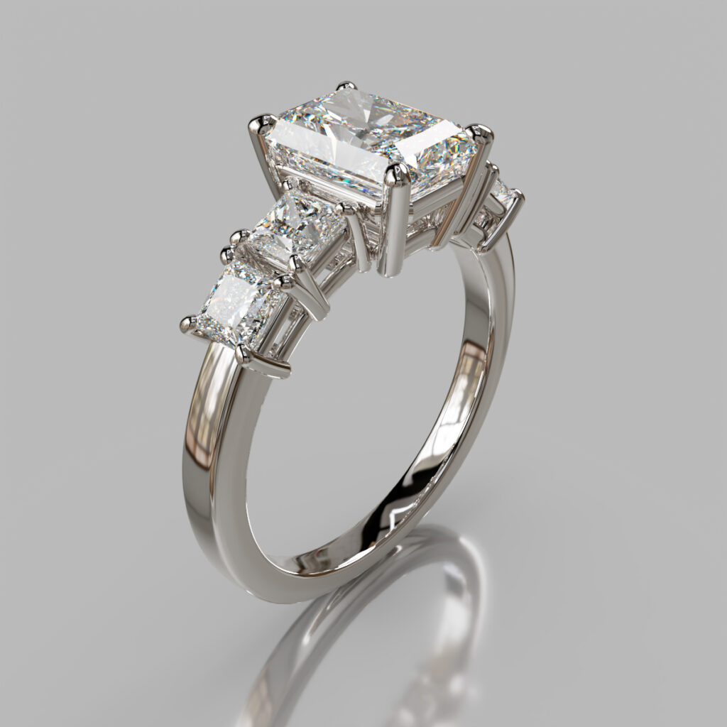 5 Stone Radiant Cut Moissanite Engagement Ring - Forever Moissanite