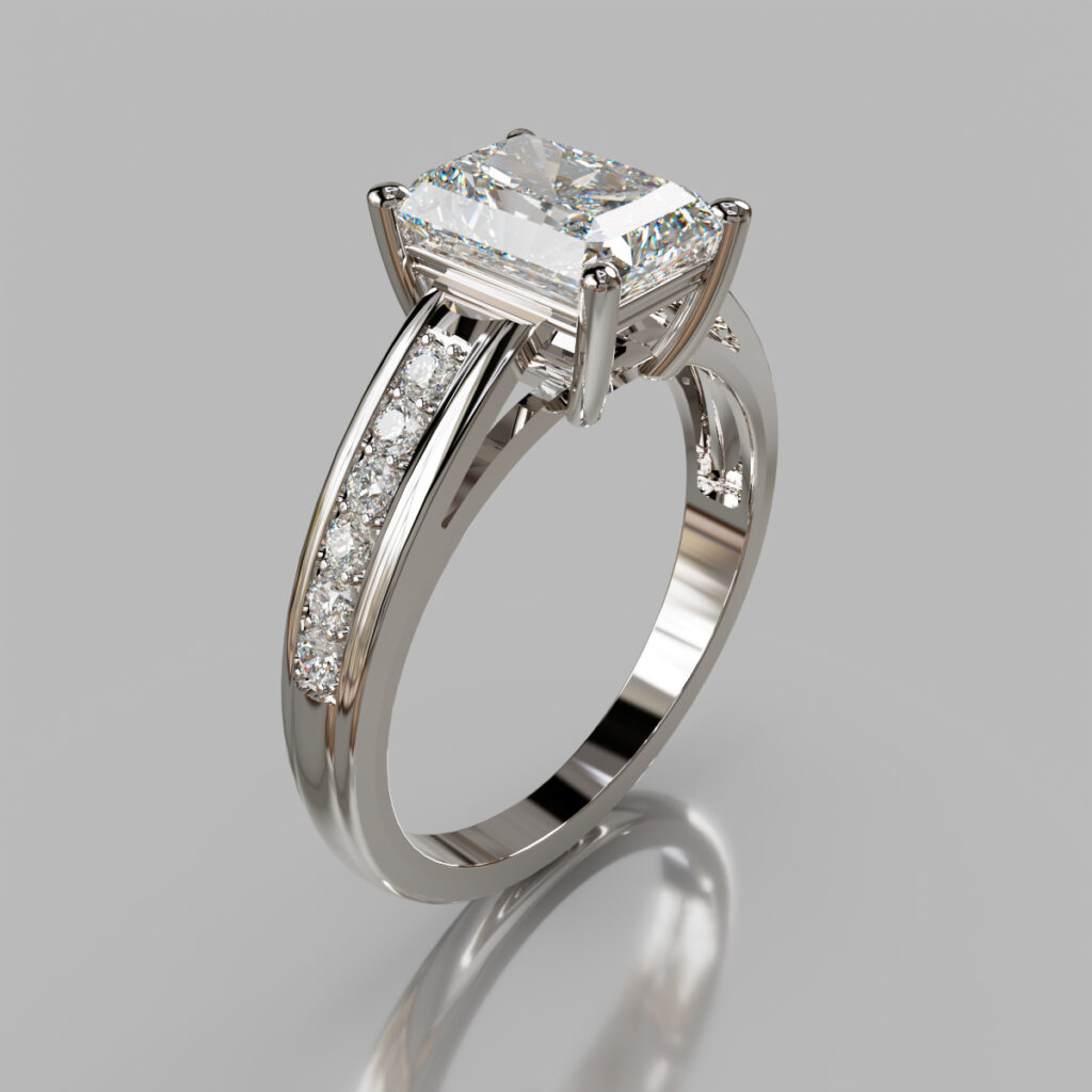 Graduated Cathedral Radiant Cut Moissanite Engagement Ring - Forever Moissanite