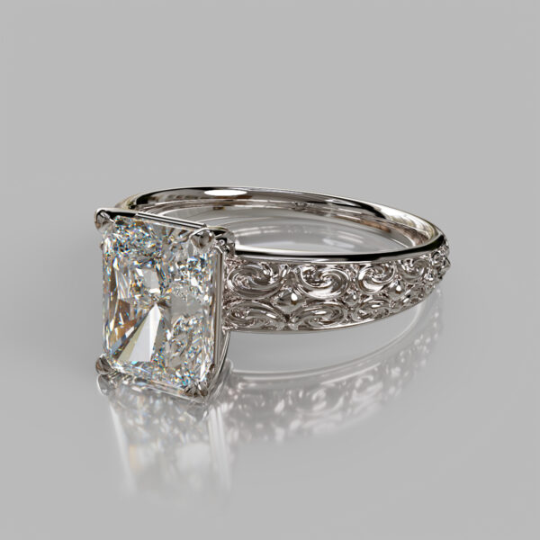 Engraved Solitaire Radiant Cut Moissanite Engagement Ring - Forever ...